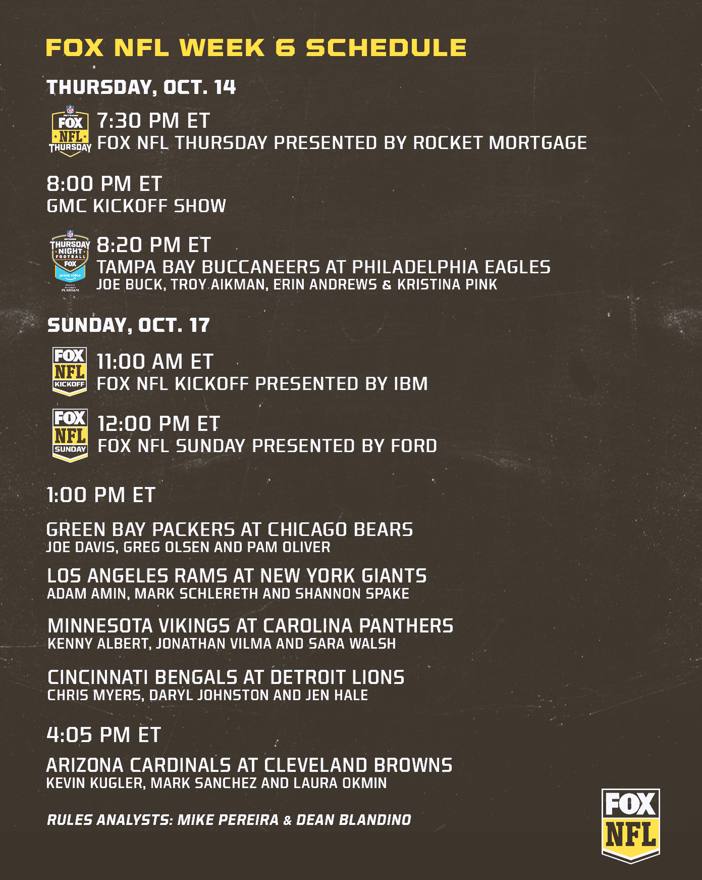 2021 FOX NFL Week 6 Schedule and Regionalization - Fox Sports Press Pass