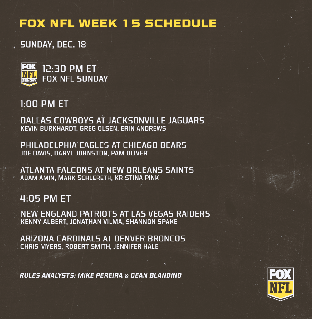 FOX NFL Week 15 Schedule and Regionalization - Fox Sports Press Pass