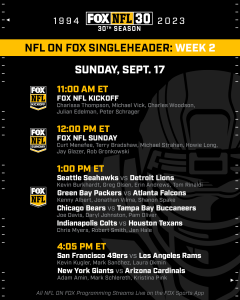 FOX NFL Week 2 Schedule and Regionalization - Fox Sports Press Pass
