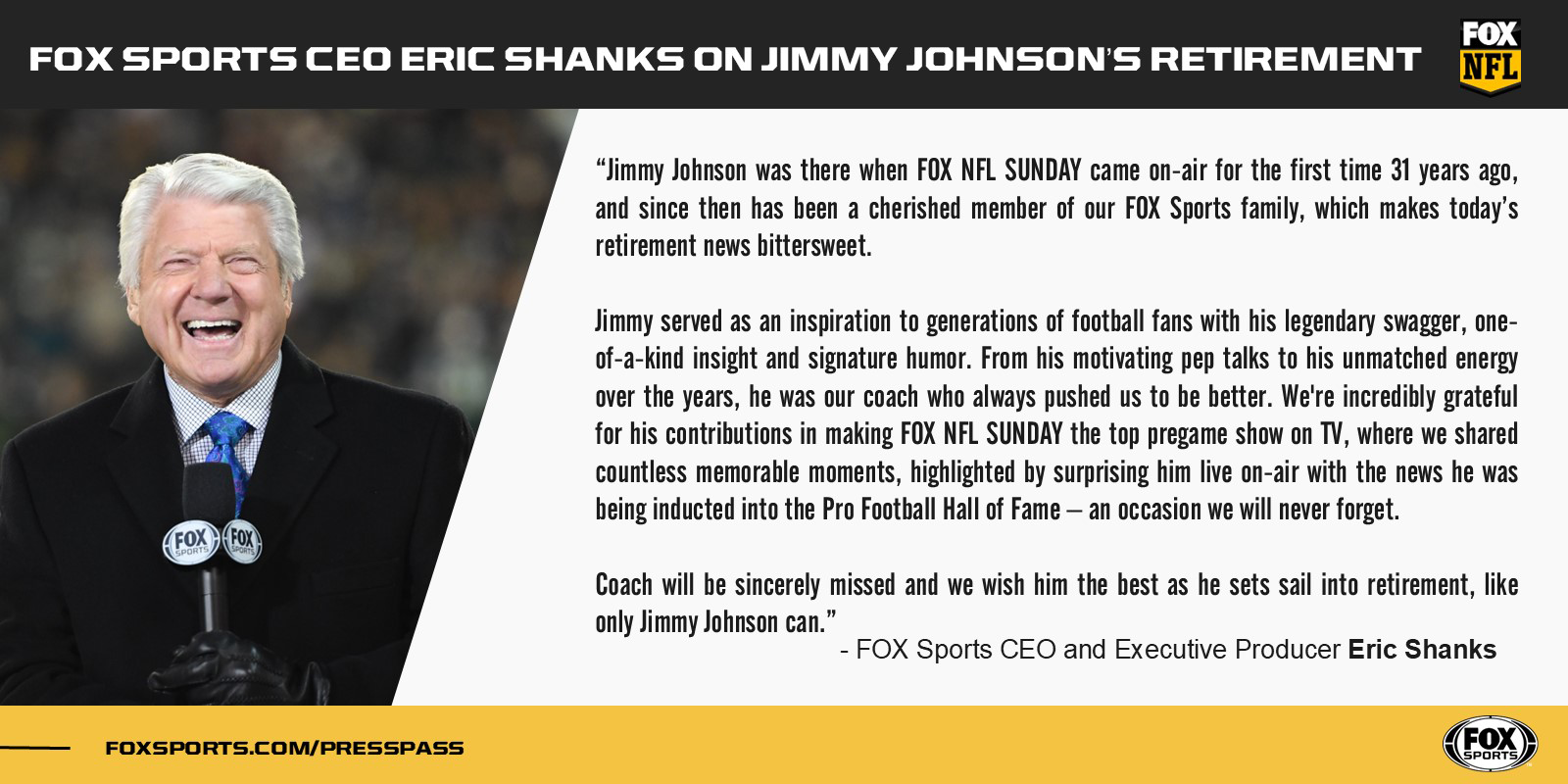 FOX Sports CEO Eric Shanks on Jimmy Johnson's Retirement - Fox Sports ...